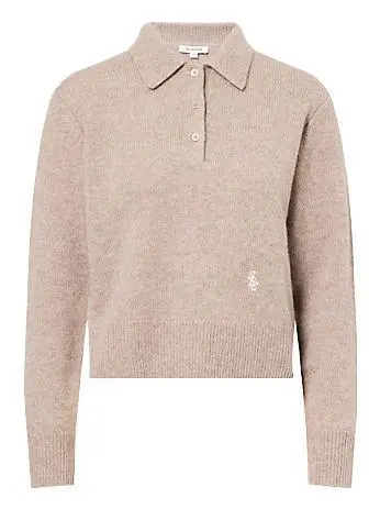 SPORTY & RICH Embroidered Cashmere And Wool Polo Jumper - Tapioca