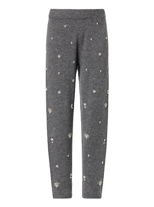 Simkhai Kandace Embellished Wool And Cashmere-blend Jogging Bottoms - Charcoal Grey