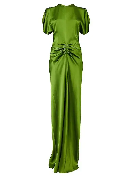 Victoria Beckham Isabella Gathered-waist Satin Maxi Dress - Algae