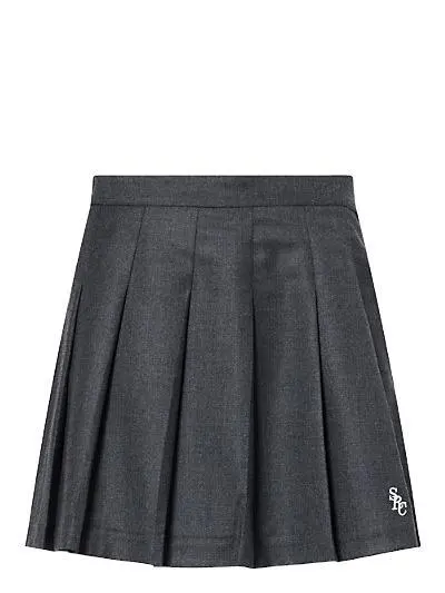 SPORTY & RICH Pleated Wool Mini Skirt - Dark Grey