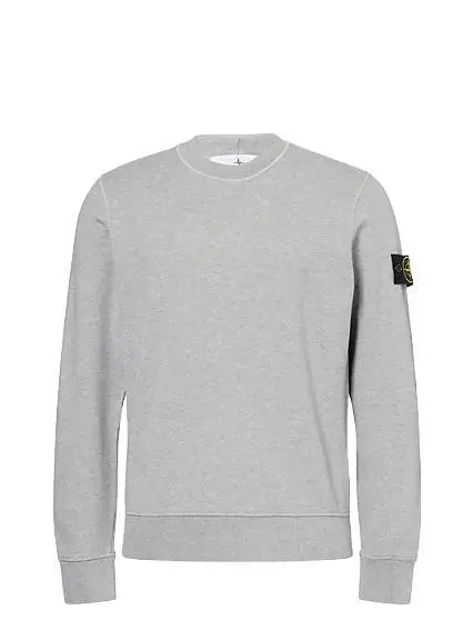 Stone Island Badge Crewneck Cotton-jersey Sweatshirt - Grey Melange