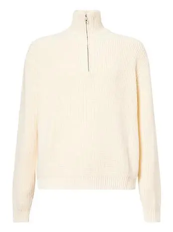 PERCIVAL Cotton Zip-up Turtleneck Jumper - Ecru