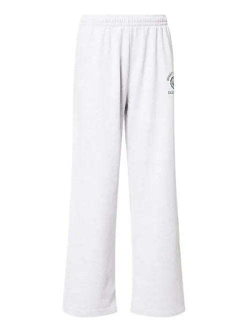 SPORTY & RICH Logo-print Wide-leg Cotton Jogging Bottoms - Heather Gray