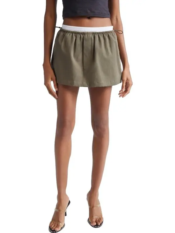 Alexander Wang Logo Elastic Cotton Twill Miniskirt - Army Green