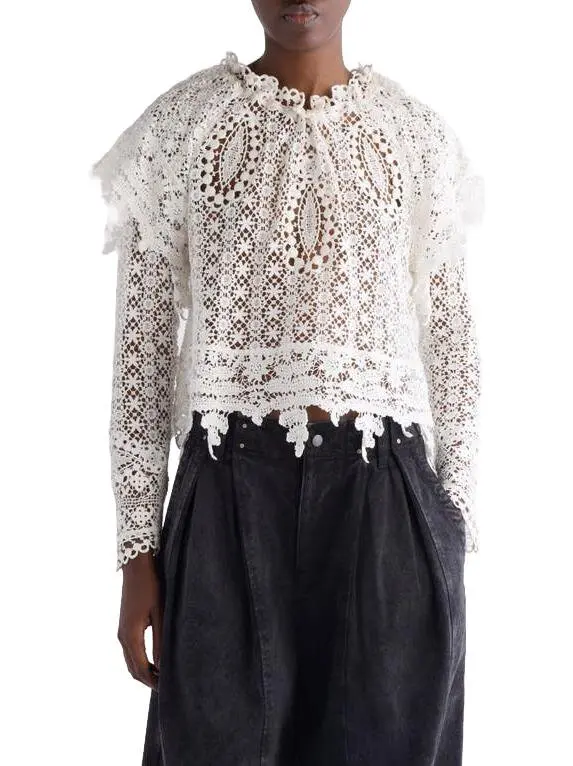 Isabel Marant Hyliana Crop Cotton Lace Top - White