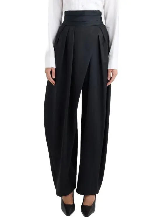 Alaïa High-waisted Wool Barrel Leg Pants - Noir Alaia
