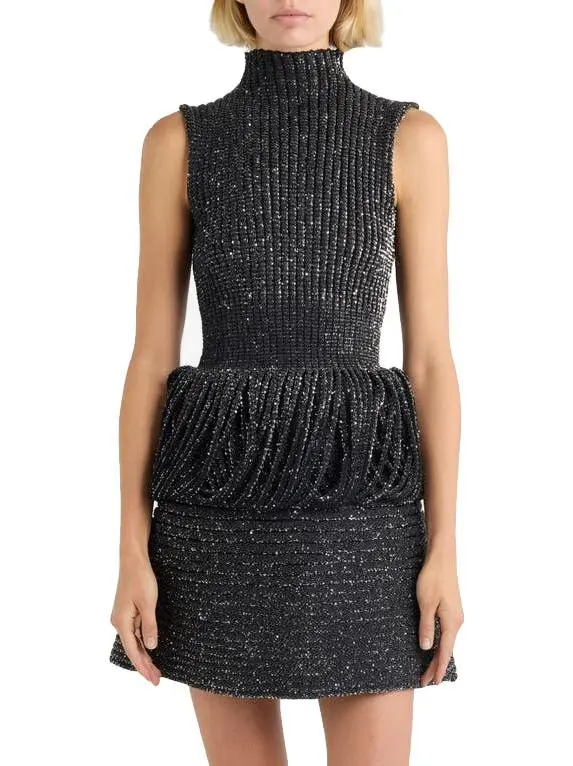 Alaïa Sequin Ribbed Bouclé Knit Sleeveless Top - Noir Alaia