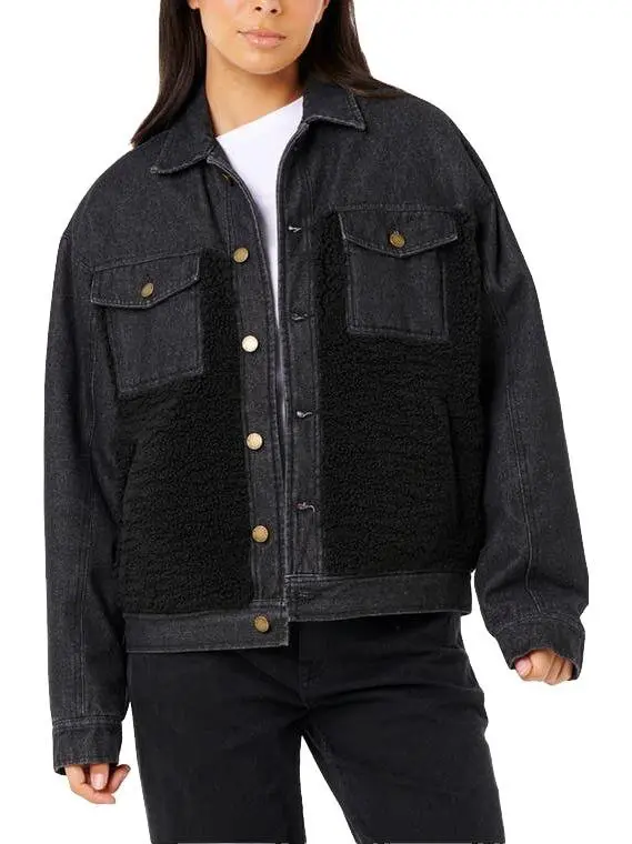 Rip Curl Fleece Trim Denim Jacket - Black