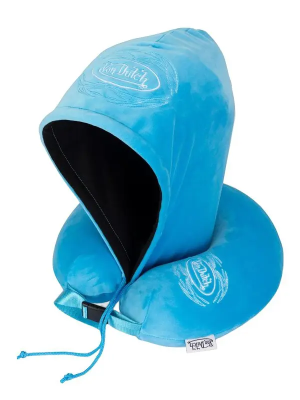 VON DUTCH Pinstripe Hooded Memory Foam Travel Neck Pillow - Blue
