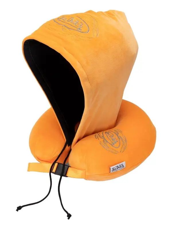 VON DUTCH Pinstripe Hooded Memory Foam Travel Neck Pillow - Orange