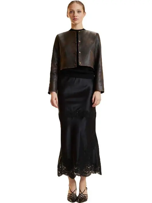 Cynthia Rowley Leather Moto Jacket - Brown