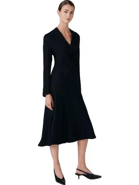 GHOST LONDON Cecelia Crepe V-neck Midi Dress - Black