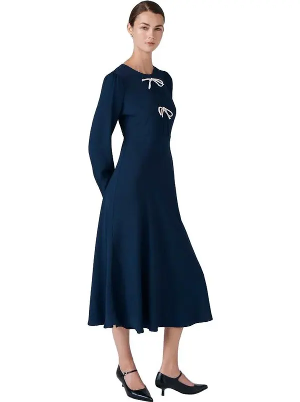 GHOST LONDON Cora Crepe Tie Front Midi Dress - Navy