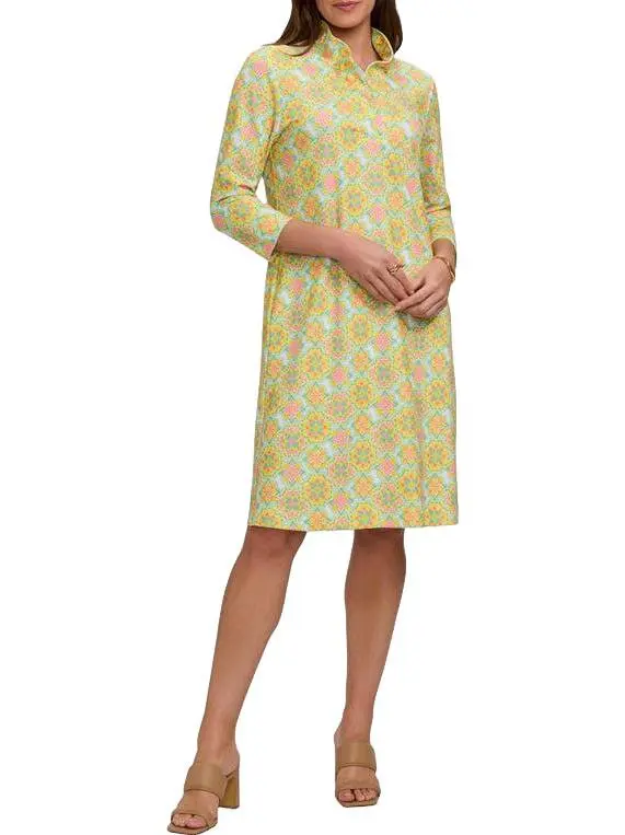 Foxcroft Tammy Tile Print Collared Dress - Yellow Multi