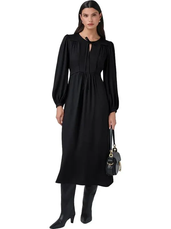 GHOST LONDON Layla Crepe Tie Neck Midi Dress - Black