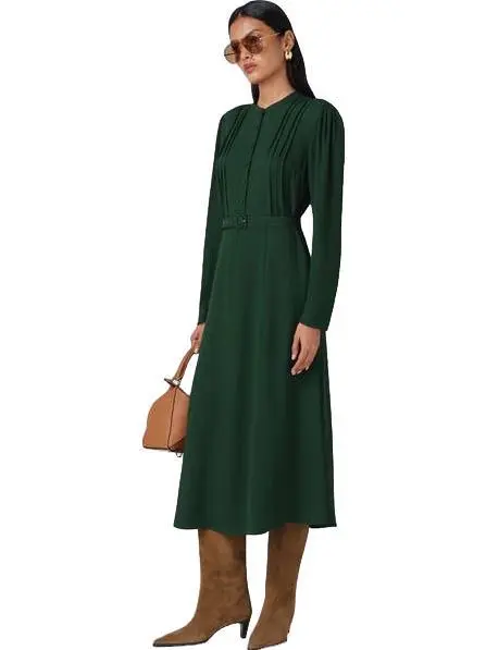 GHOST LONDON Freya Crepe Belted Midi Dress - Green
