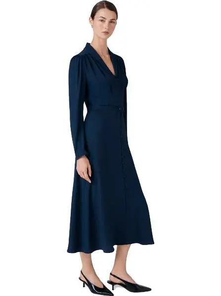 GHOST LONDON Elena Crepe Midi Dress - Navy