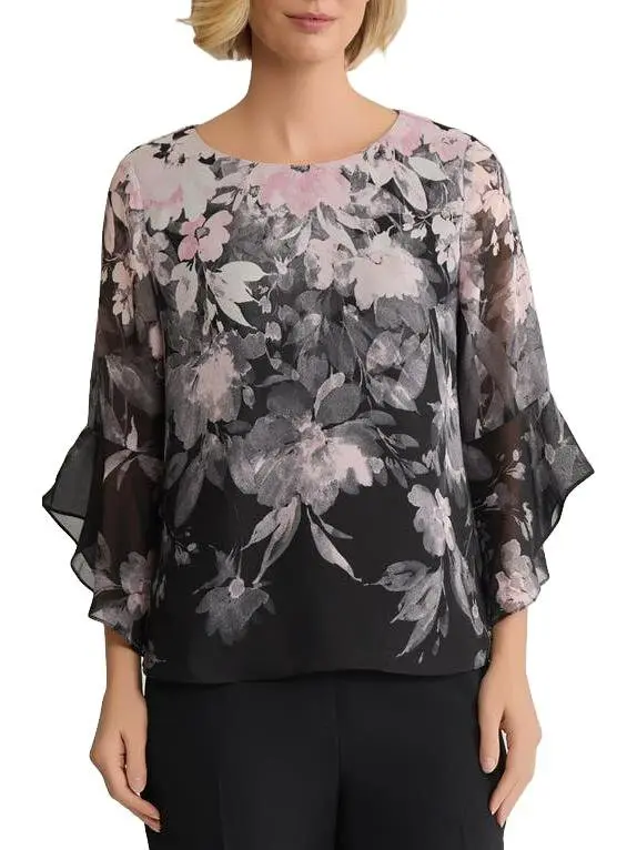 KASPER Floral Print Ruffle Sleeve Top - Tutu Pink Multi
