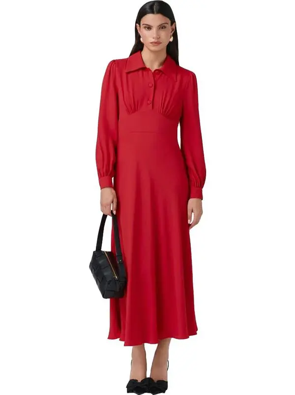 GHOST LONDON Wendy Crepe Collared Neck Midi Dress - Red