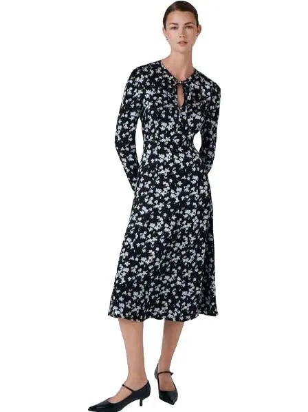 GHOST LONDON Ana Floral Satin Midi Dress - Black Floral