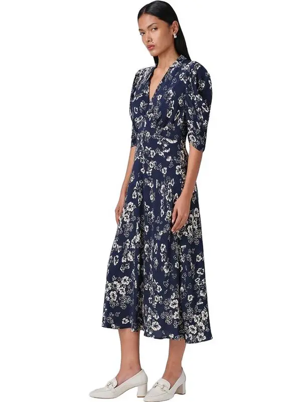 GHOST LONDON Mia Crepe Floral Midi Tea Dress - Navy Floral