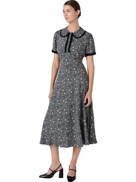 GHOST LONDON Taylor Floral Crepe Midi Tea Dress - Black Ditsy