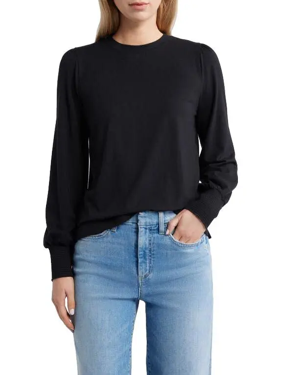 Caslon Blouson Sleeve Cotton Blend Top - Black