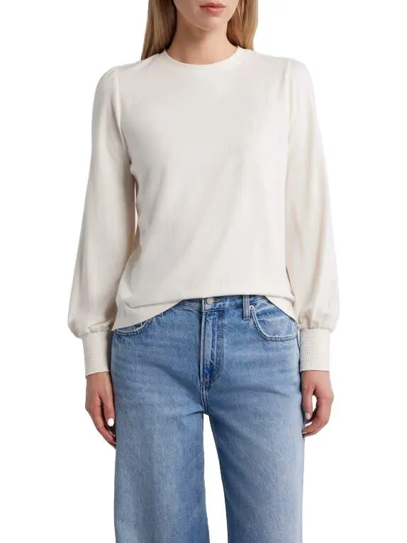 Caslon Blouson Sleeve Cotton Blend Top - Ivory Pristine