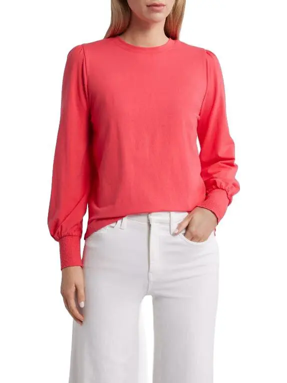 Caslon Blouson Sleeve Cotton Blend Top - Red Geranium