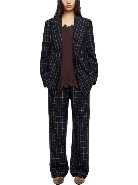 Bimba Y Lola Checked Tailored Double-breasted Jacket - Navy