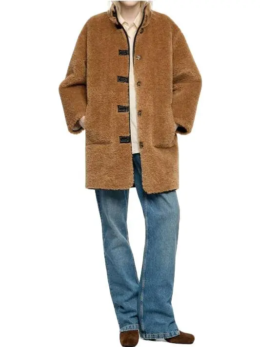 Bimba Y Lola Reversible Faux Fur Midi Coat - Caramel