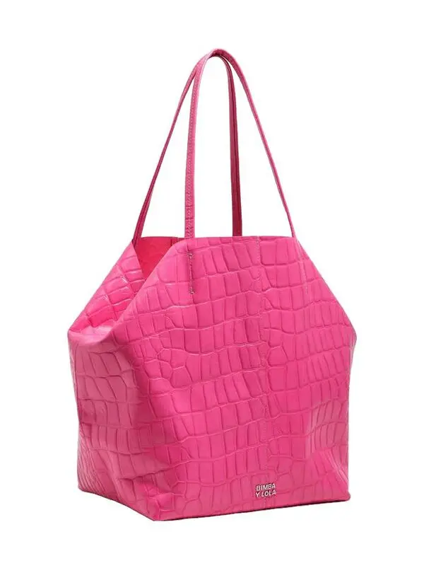 Bimba Y Lola Mock Croc Large Leather Shopper Bag - Fuchsia