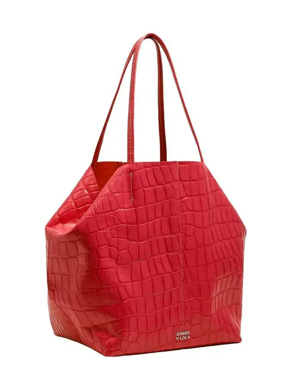 Bimba Y Lola Mock Croc Large Leather Shopper Bag - Red