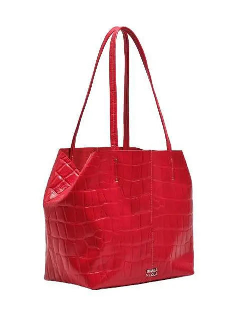 Bimba Y Lola Medium Croc Effect Leather Shopper Bag - Red