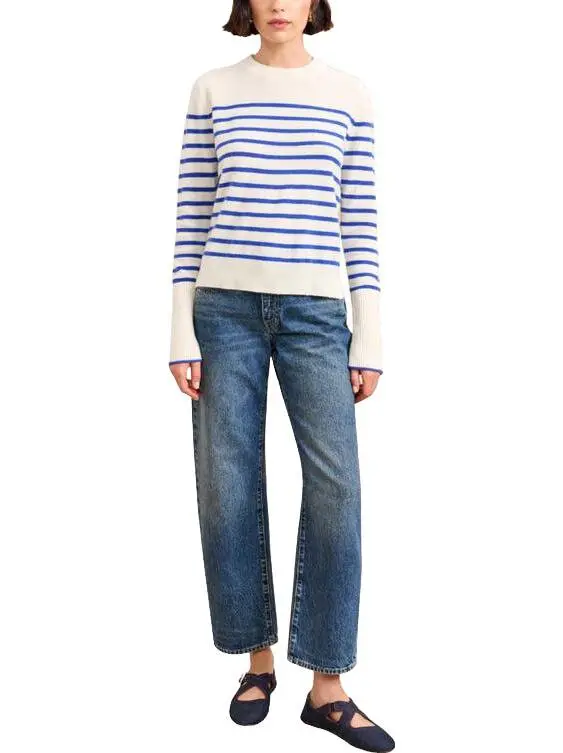 LA LIGNE Lean Lines Striped Cashmere Sweater - Cream/cobalt