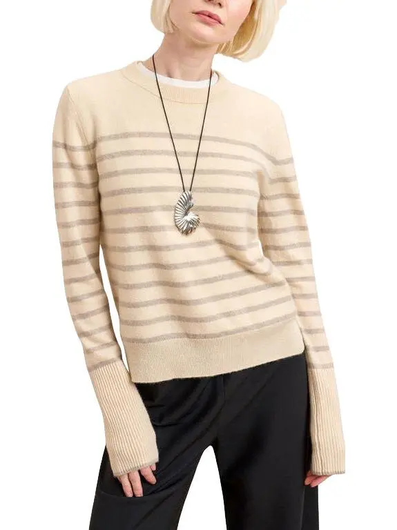 LA LIGNE Lean Lines Striped Cashmere Sweater - Oat/beige