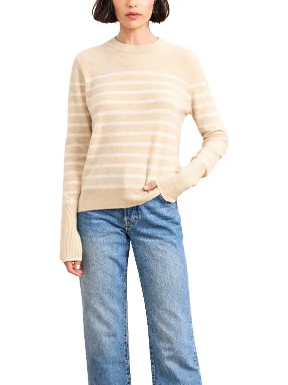 LA LIGNE Lean Lines Striped Cashmere Sweater - Tan/cream