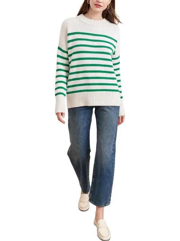 LA LIGNE Marin Striped Wool-cashmere Sweater - Cream/kelly Green