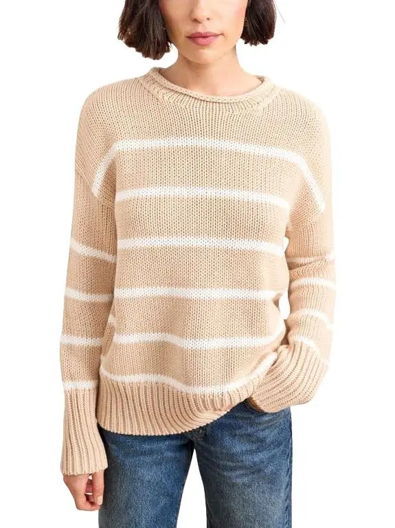 LA LIGNE Marina Striped Rollneck Cotton Sweater - Camel/cream