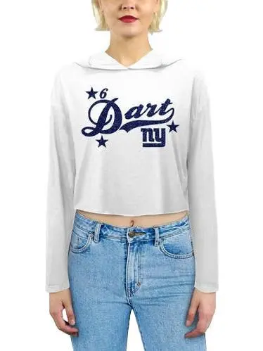MAJESTIC THREADS Jaxson Dart New York Giants Glitter Wordmark Hoodie - White