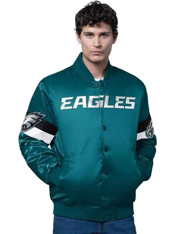 STARTER Philadelphia Eagles Triple Option Satin Varsity Full-snap Jacket - Green