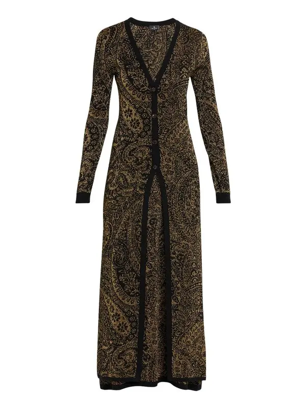 Etro Metallic Paisley Knit Long Cardigan - Black