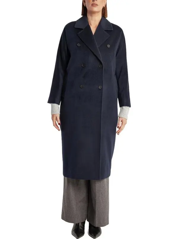 1982 Cashmere Double-breasted Long Coat - Navy