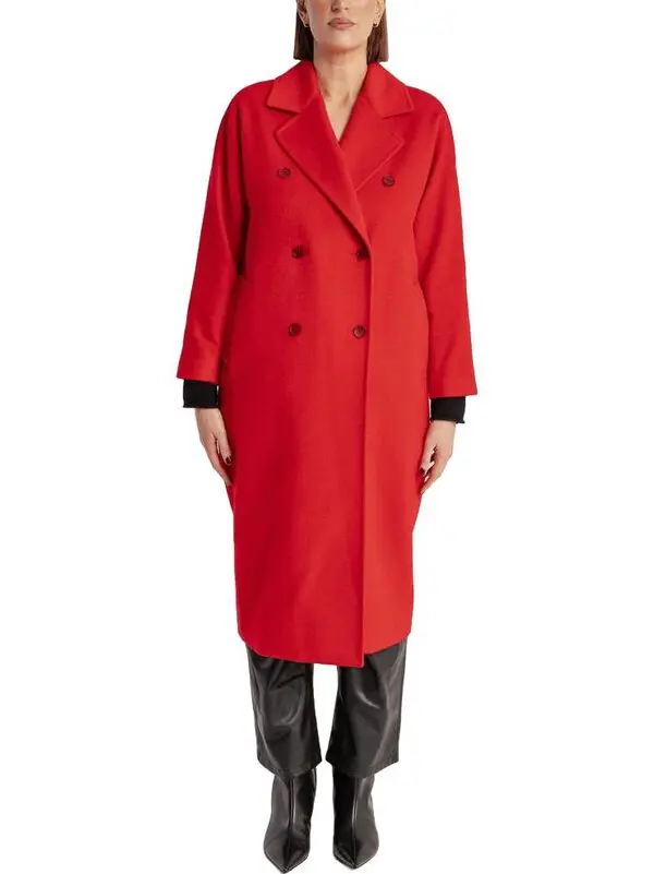 1982 Cashmere Double-breasted Long Coat - Red
