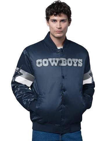 STARTER Dallas Cowboys Satin Varsity Jacket - Navy