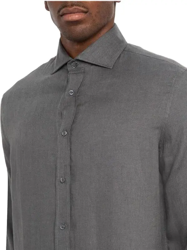 Brunello Cucinelli Apos;s Linen And Cotton Band Collar Button-down Shirt - C1974 Anth