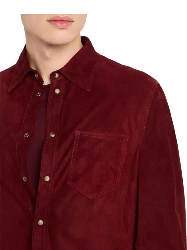 Brunello Cucinelli Apos;s Leather Snap-front Shirt With Pocket - Cher