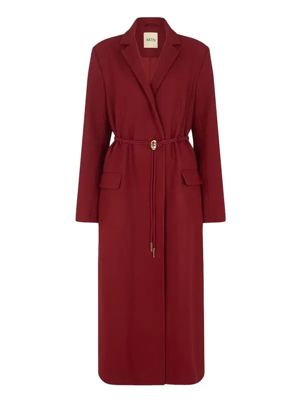 AKYN STUDIO Alba Tailored Long Wool Coat - Red