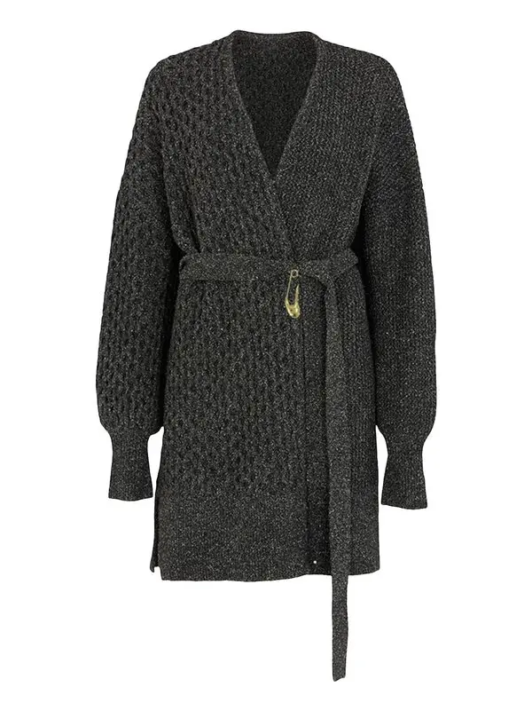 AKYN STUDIO Kora Contrast Knit Wrap Cardigan - Charcoal