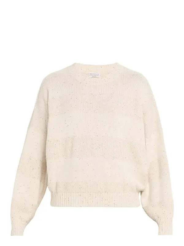 Brunello Cucinelli Linen-cotton Paillette Striped Sweater - Oats